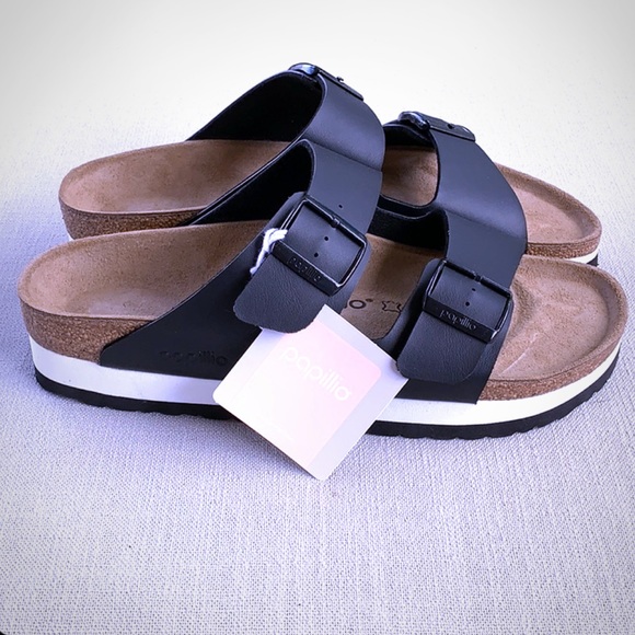 Birkenstock | Shoes | Left Birk Papillio Arizona Platform Black White ...